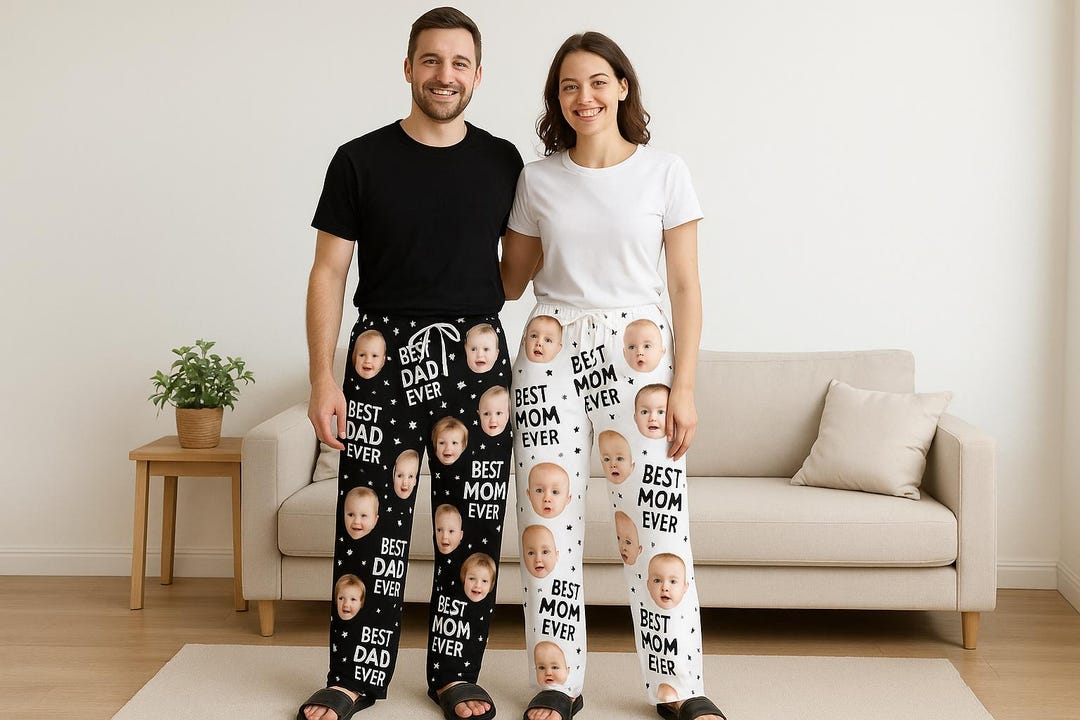 Best Dad Ever Pajama Pants With Faces, Custom Face Pajamas, Father's ...