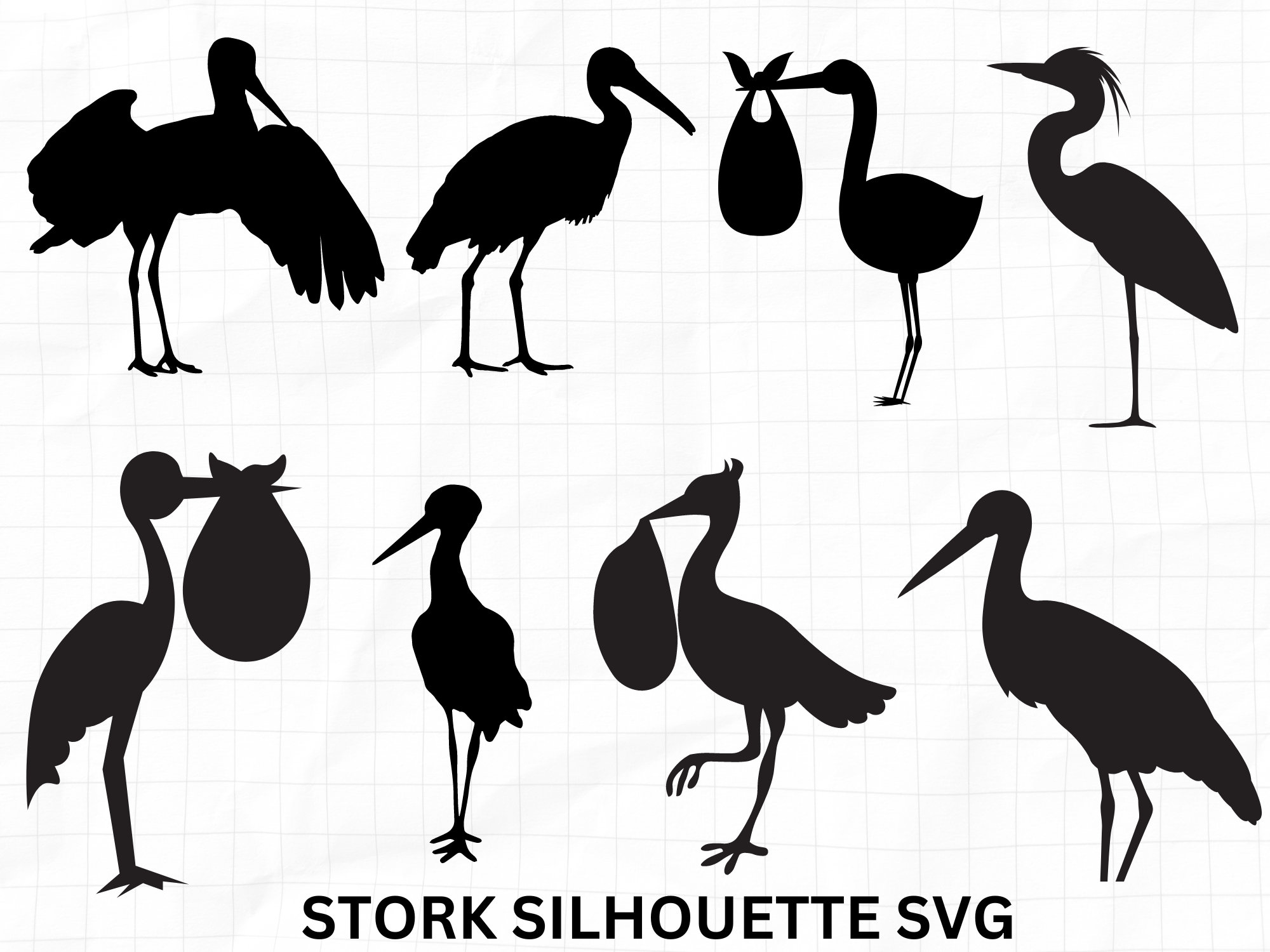Stork Svg Bundle, Stork Clipart, Stork Cut File, Bird Svg, Bird Clipart ...