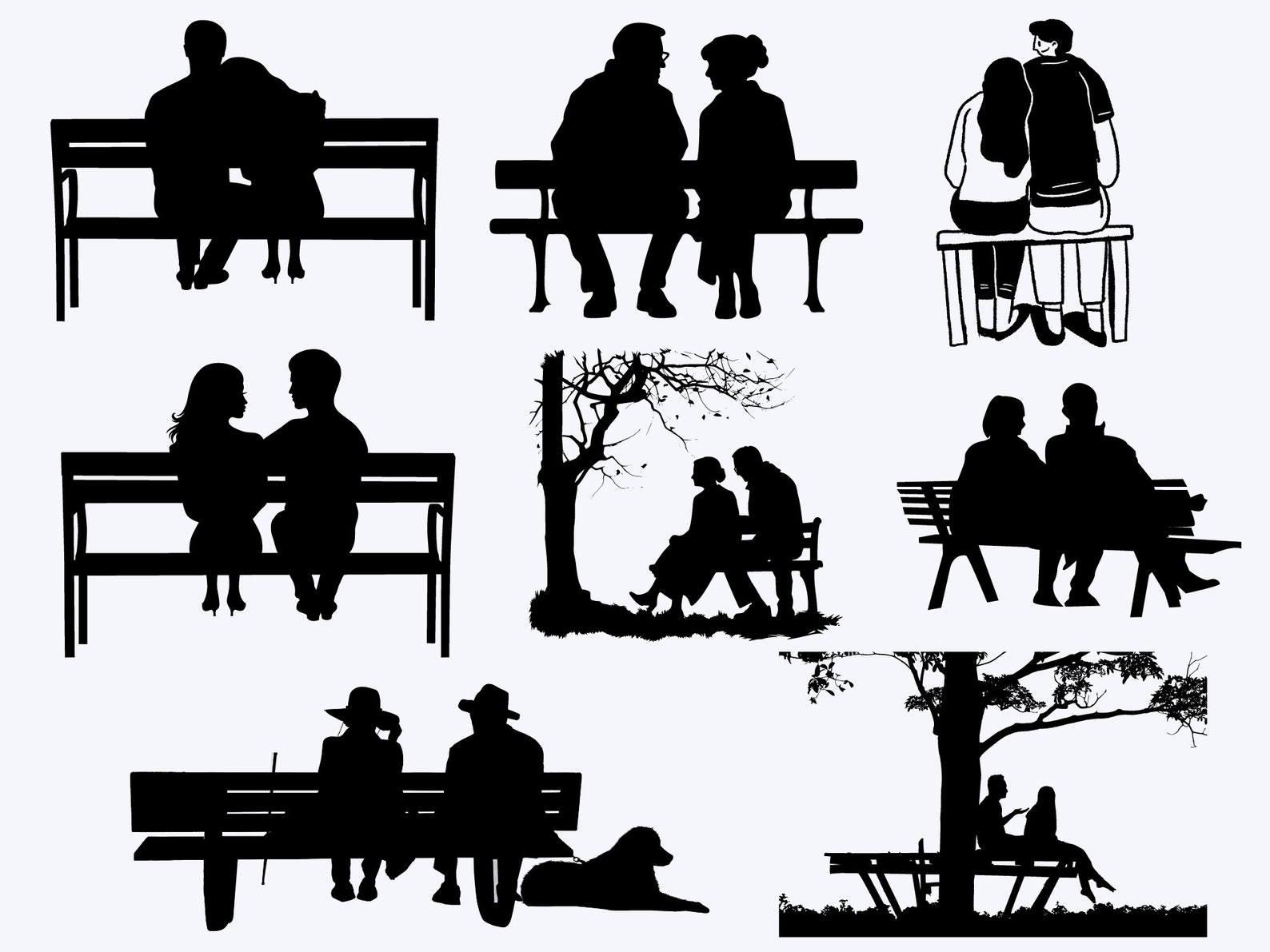 Couple on a Bench SVG Bundle, Lovers on a Bench Svg, Couple on a Bench ...