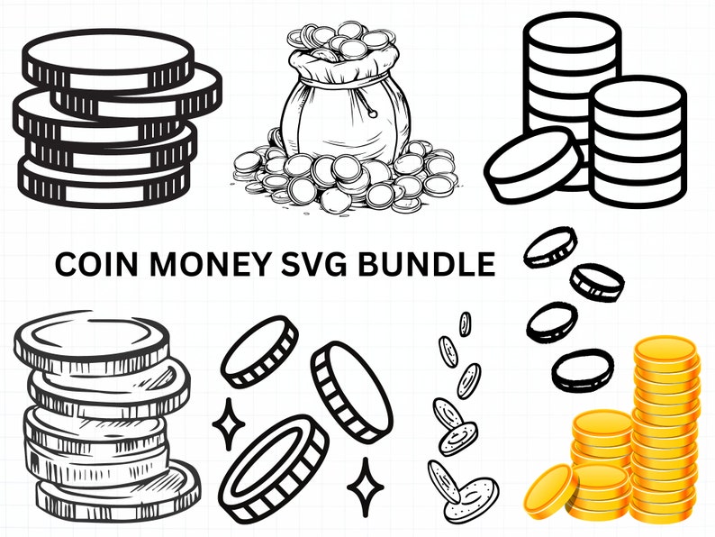 Money Svg, Coins Svg, Coins Clipart, Coins Files for Cricut, Coins Cut ...