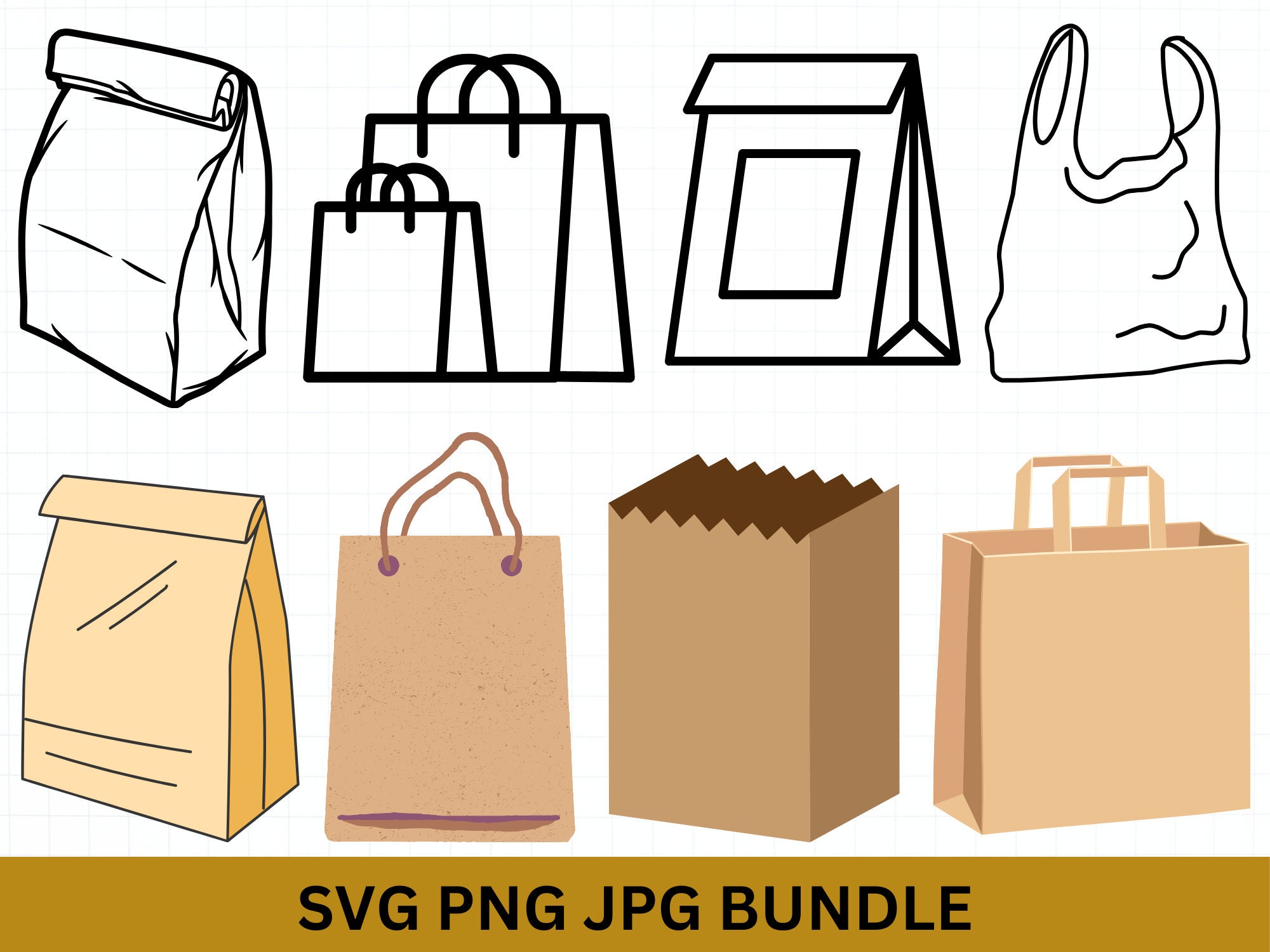 Paper Bag SVG Cut File, Shopping Bag Svg, Shopping Clipart, Grocery Bag ...
