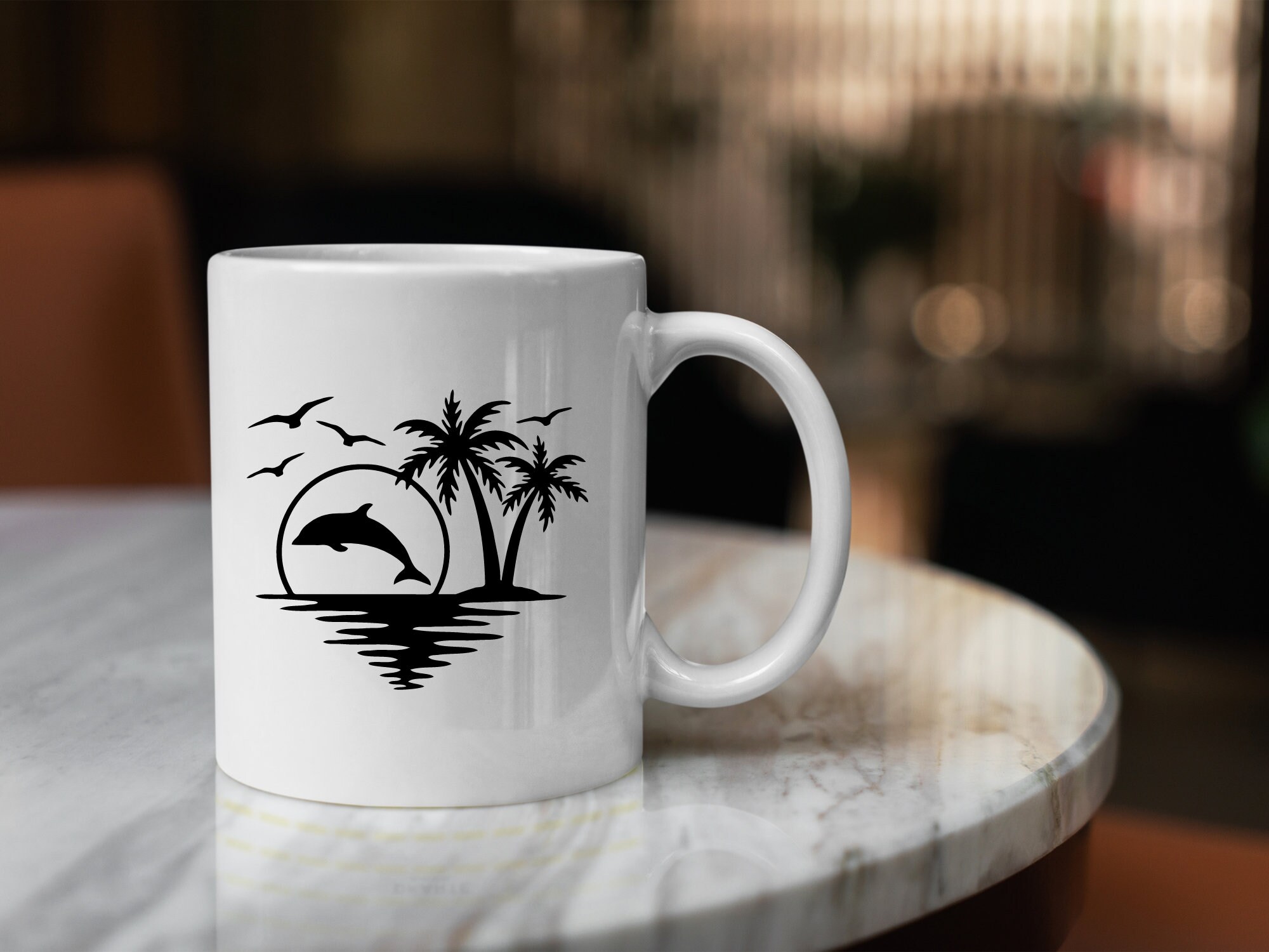 Dolphin Palm Tree Sunset, Dolphin SVG, Dolphin Silhouette, Jumping ...