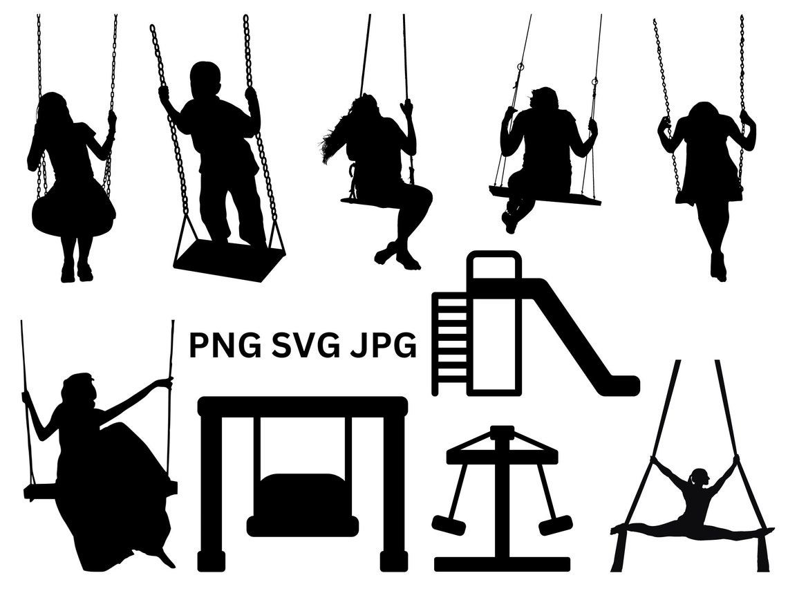 Swing Svg, Svg Files for Cricut, Child Silhouette, Playground Svg, Kids ...