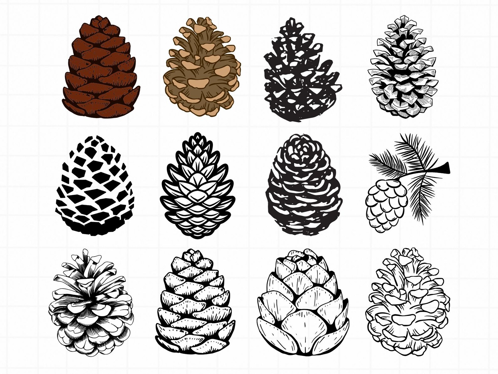 Cone Svg Bundle,pinecone Svg, Pine Tree Clipart , Pine Tree Vector ...