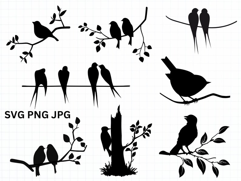 Birds on Branches SVG, Birds Svg, Bird on Tree Svg, Flock of Birds Svg ...