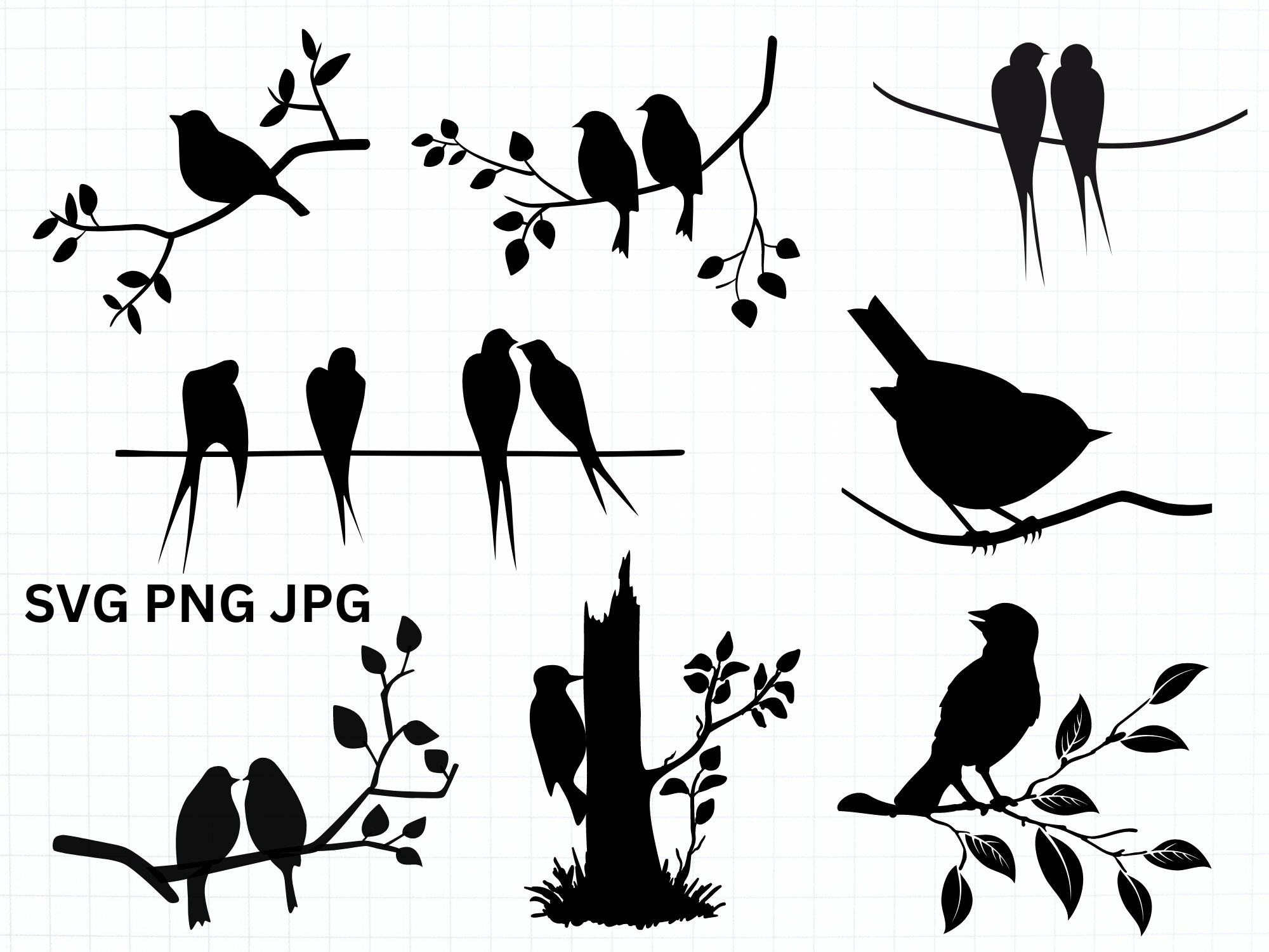 Birds on Branches SVG, Birds Svg, Bird on Tree Svg, Flock of Birds Svg ...