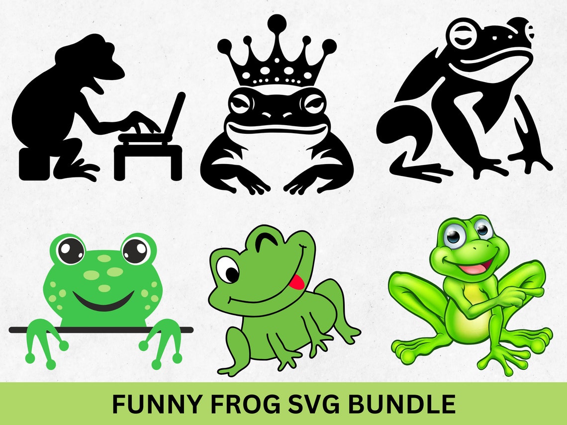 Funny Frog Svg Bundle, Cute Frog Clipart, Frog Svg, Frog With Crown Svg ...