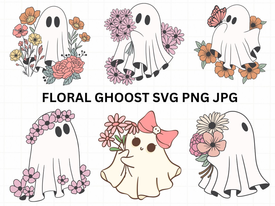 Cute Ghost Png, Floral Ghost Bundle Svg, Cute Ghost Clipart, Halloween ...