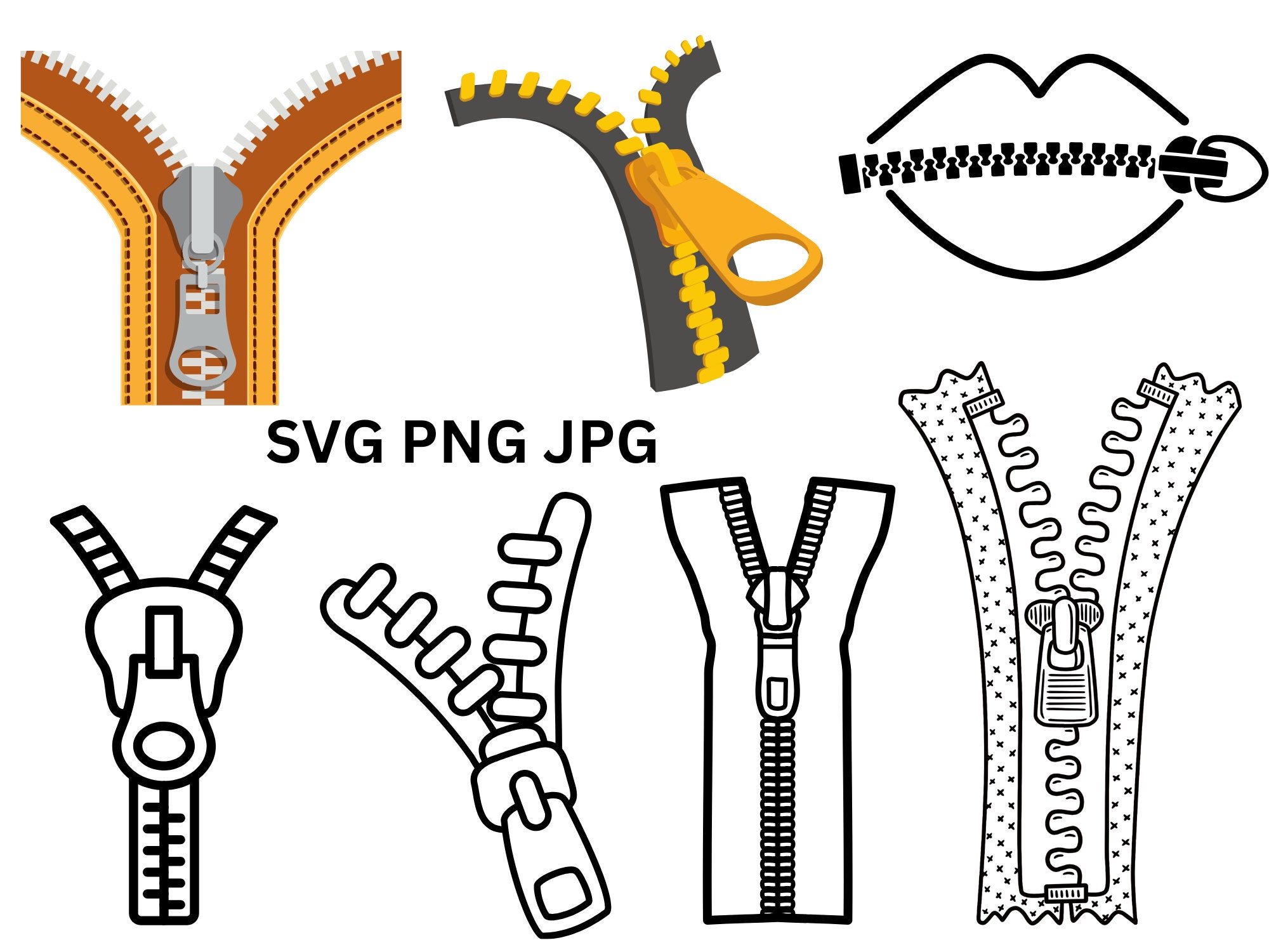 Zipper Clipart, Metal Zipper Vector, Gold Zipper Cut File, Zip Cricut ...