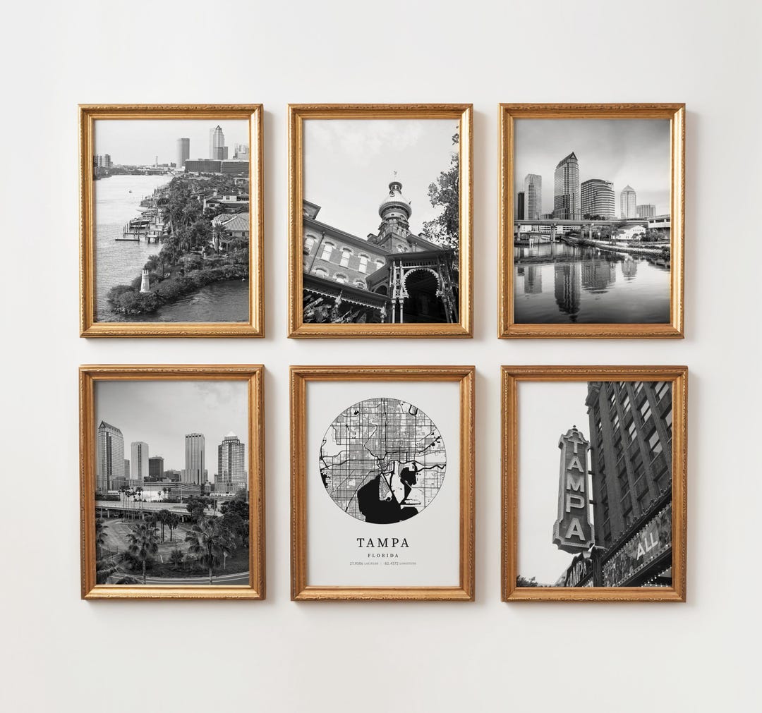 Tampa Black and White City Prints: Tampa Wall Art Set of 6 (digital ...