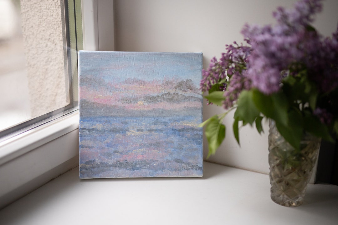 Baltic Sea Sunset - Original Square Acrylic Painting on Canvas, Small ...
