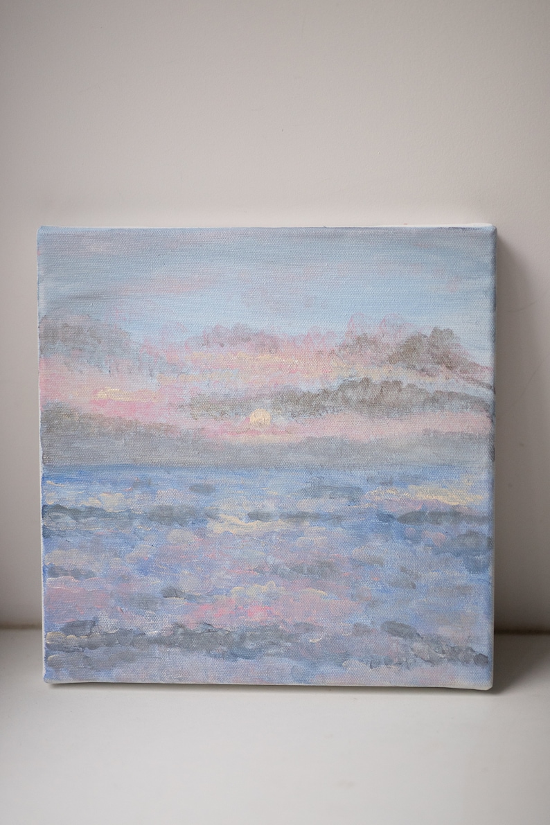 Baltic Sea Sunset - Original Square Acrylic Painting on Canvas, Small ...