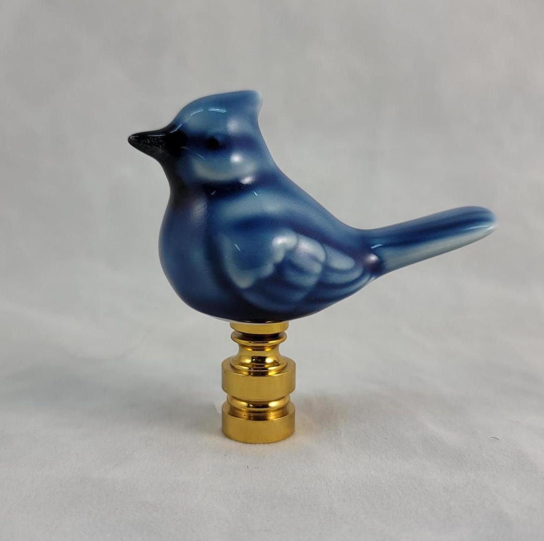 Blue With Black Porcelain Blue Jay Bird Electric Lighting Lamp Shade ...