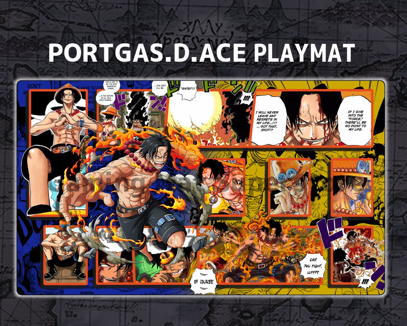 OP Playmat Portgas D. Ace Blue/yellow Mat Zones Stitched Edges Anime ...