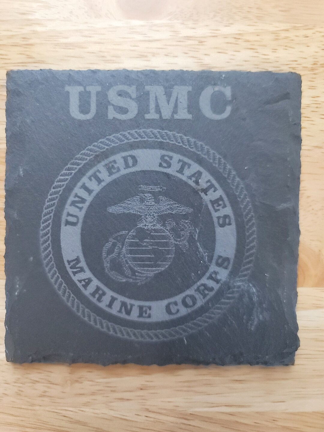 Marine Logo Slate Coasters, Set of 4, Black Eagle Globe Anchor Slate ...