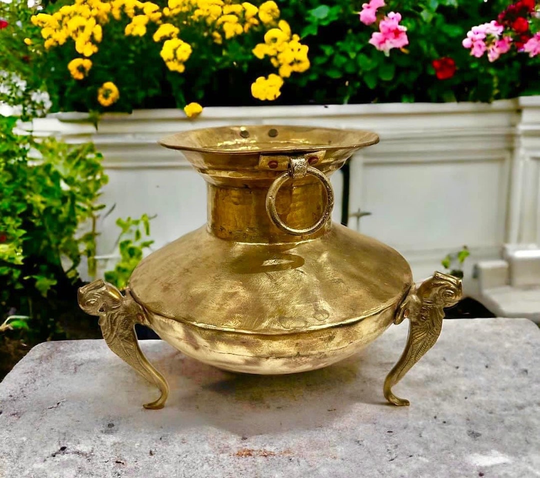 Vintage Brass Flower Pot - Etsy