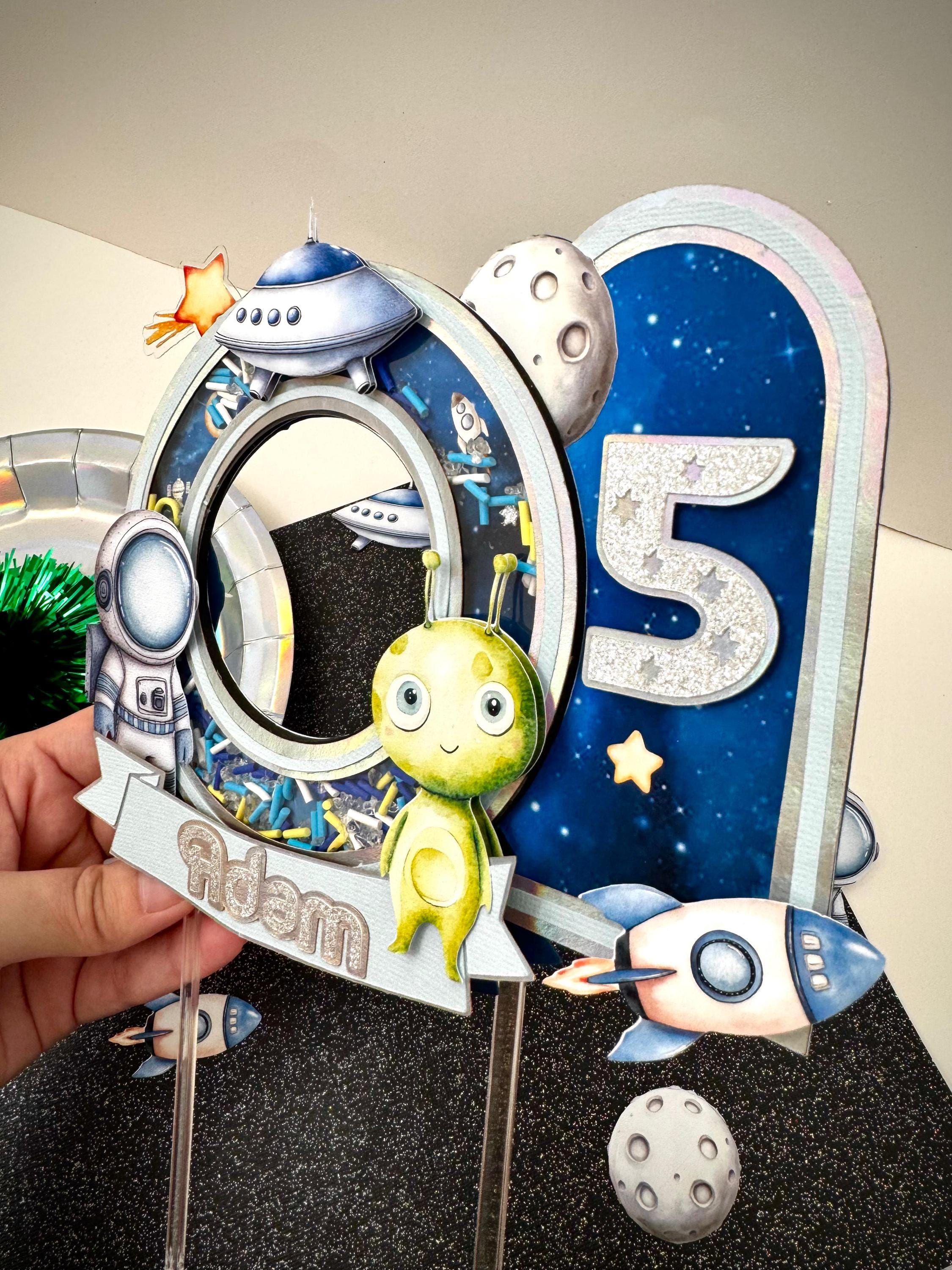 Space Theme Shaker Cake Topper With Light – Personalized Birthday ...