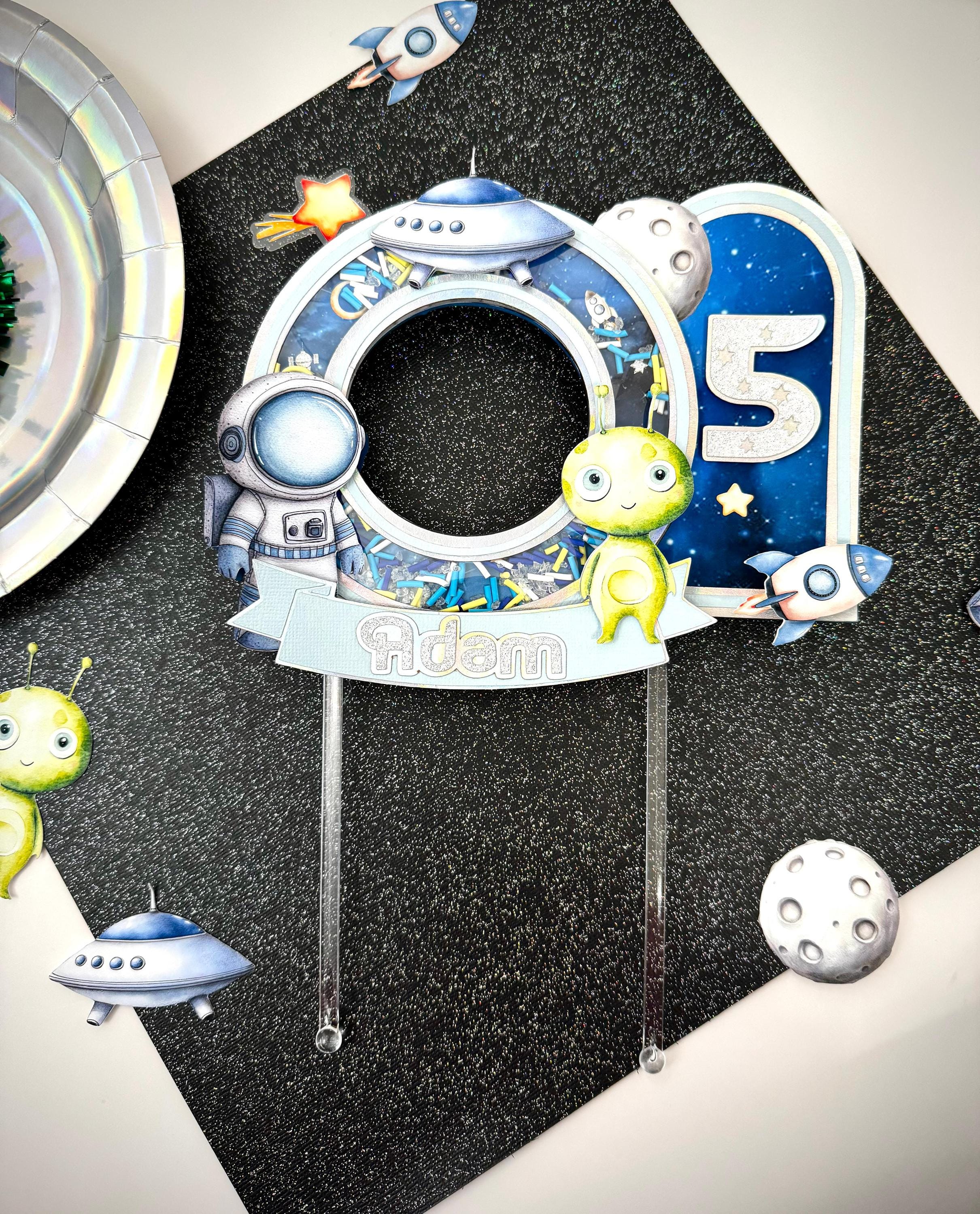 Space Theme Shaker Cake Topper With Light – Personalized Birthday ...