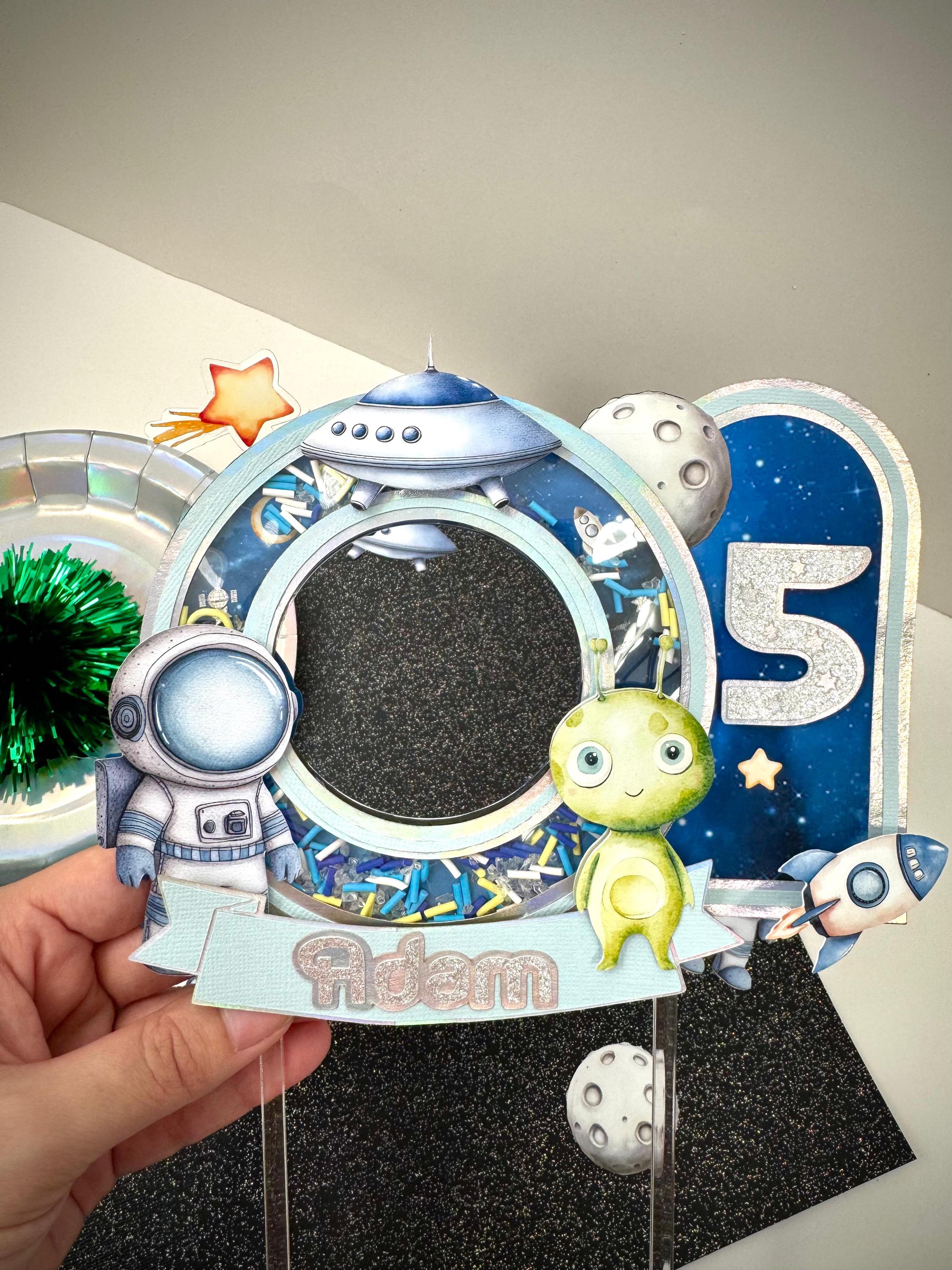 Space Theme Shaker Cake Topper With Light – Personalized Birthday ...