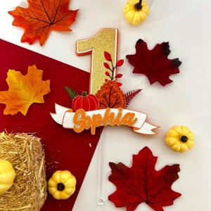 Personalized Fall Birthday Cake Topper | Autumn Pumpkin & Leaves 3D ...