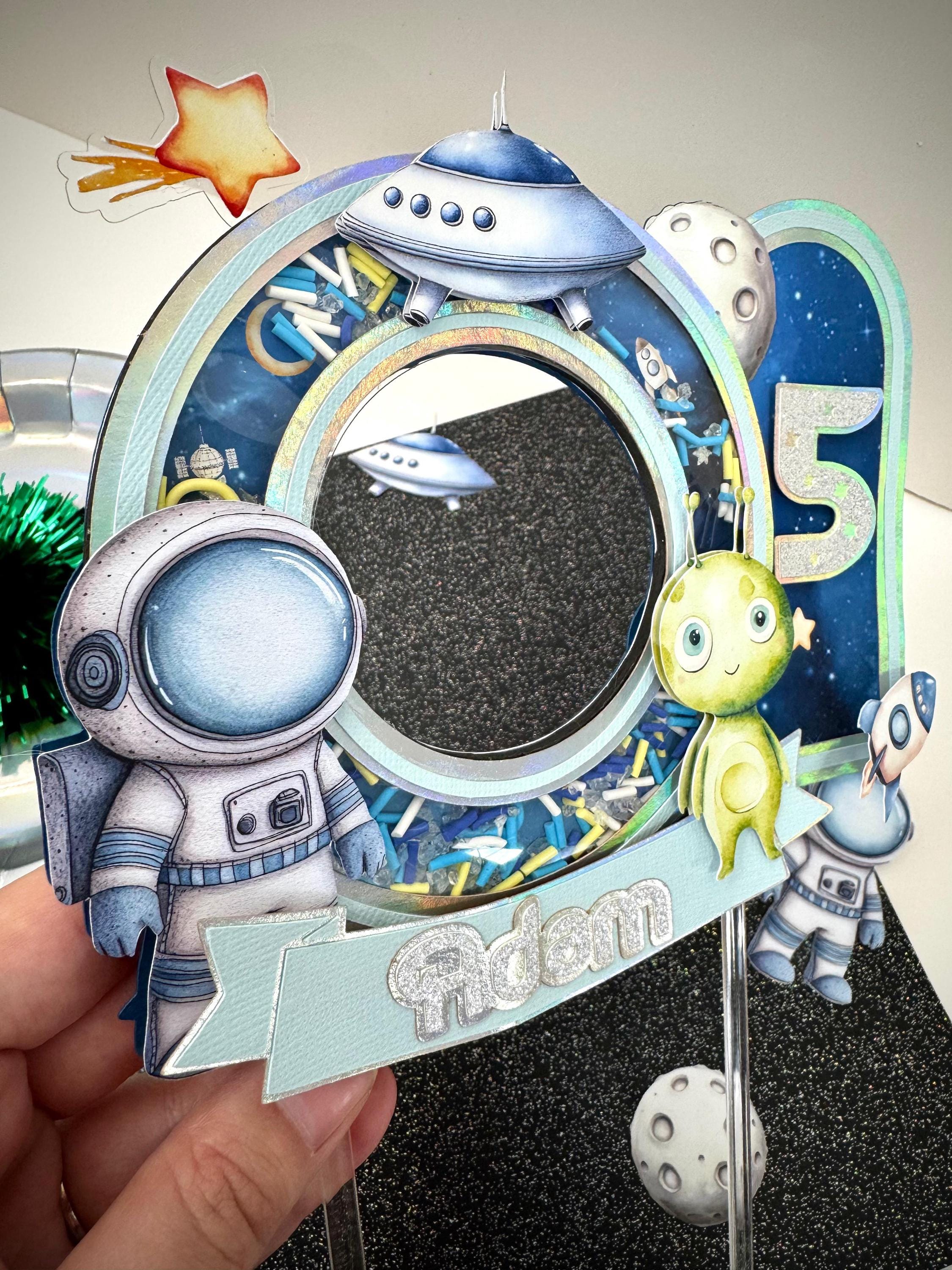 Space Theme Shaker Cake Topper With Light – Personalized Birthday ...