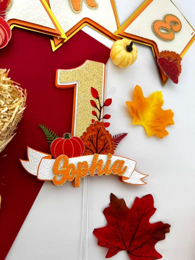 Personalized Fall Birthday Cake Topper | Autumn Pumpkin & Leaves 3D ...