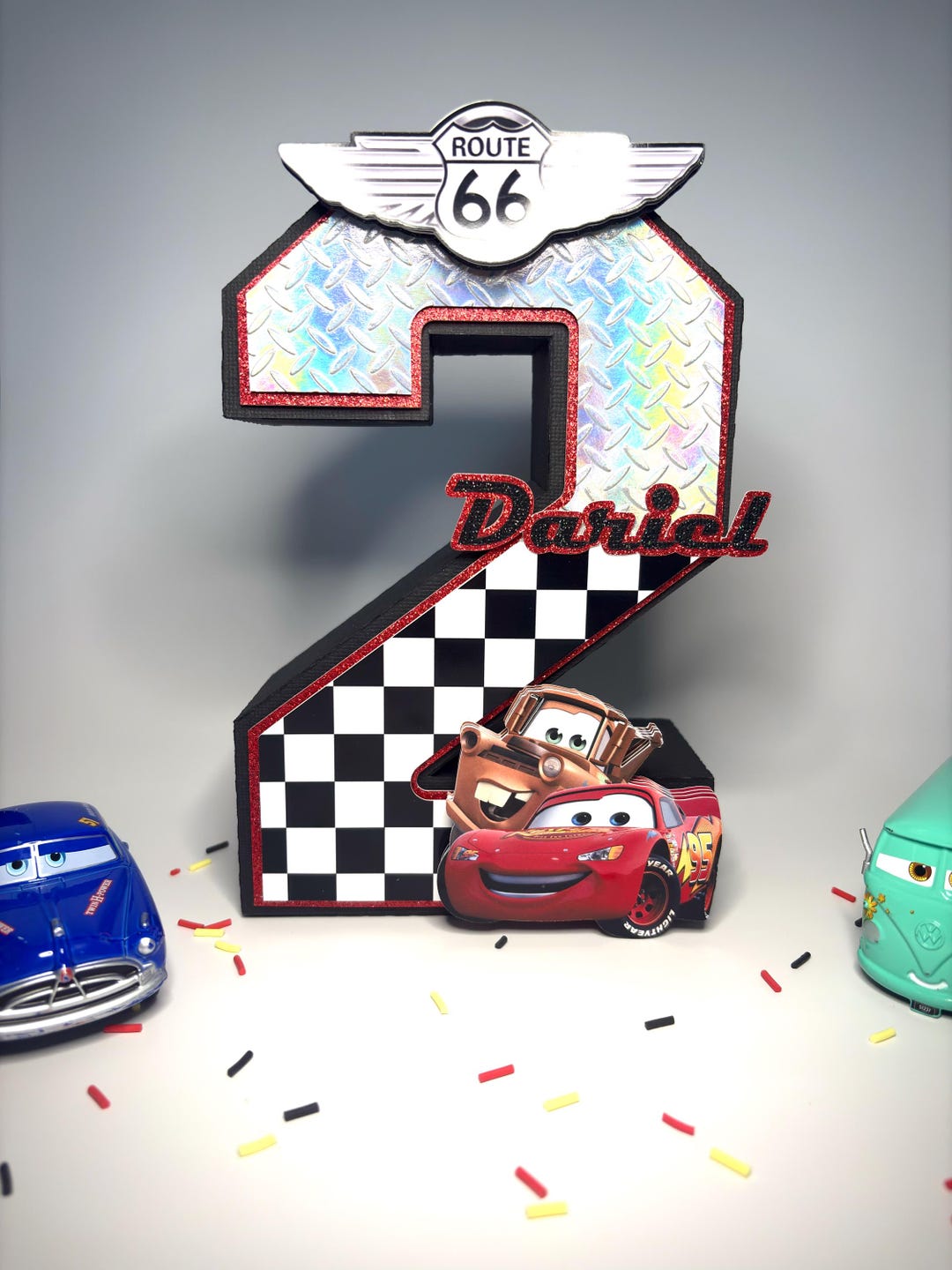 Number 2 3D Number or Letter Cars | Lighting Mcqueen Party Decoration ...