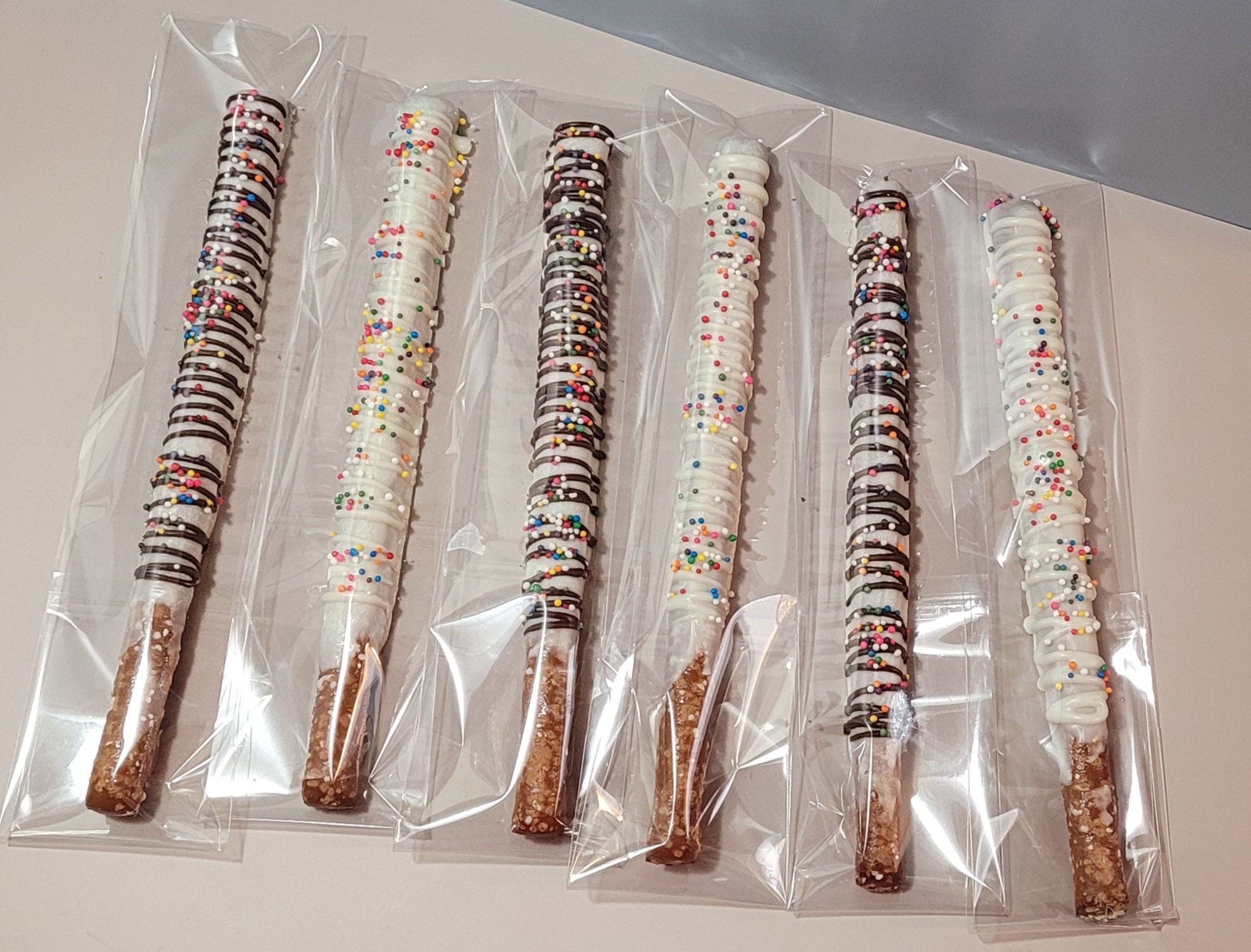 50 Count Rainbow Sprinkle Chocolate Covered Pretzel Rods - Etsy
