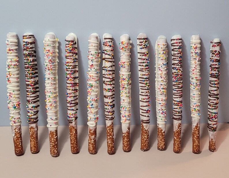 50 Count Rainbow Sprinkle Chocolate Covered Pretzel Rods - Etsy