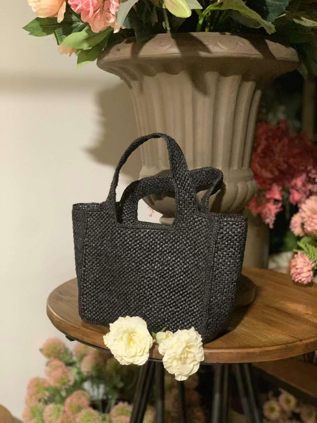 Mini Black Raffia Bag Madagascar - Chic Top Handle Bag for Women, Gift ...