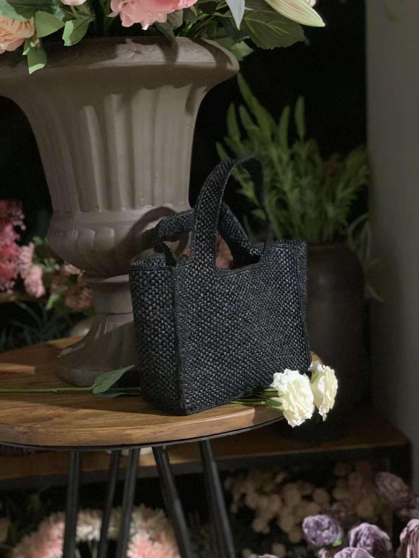 Mini Black Raffia Bag Madagascar - Chic Top Handle Bag for Women, Gift ...