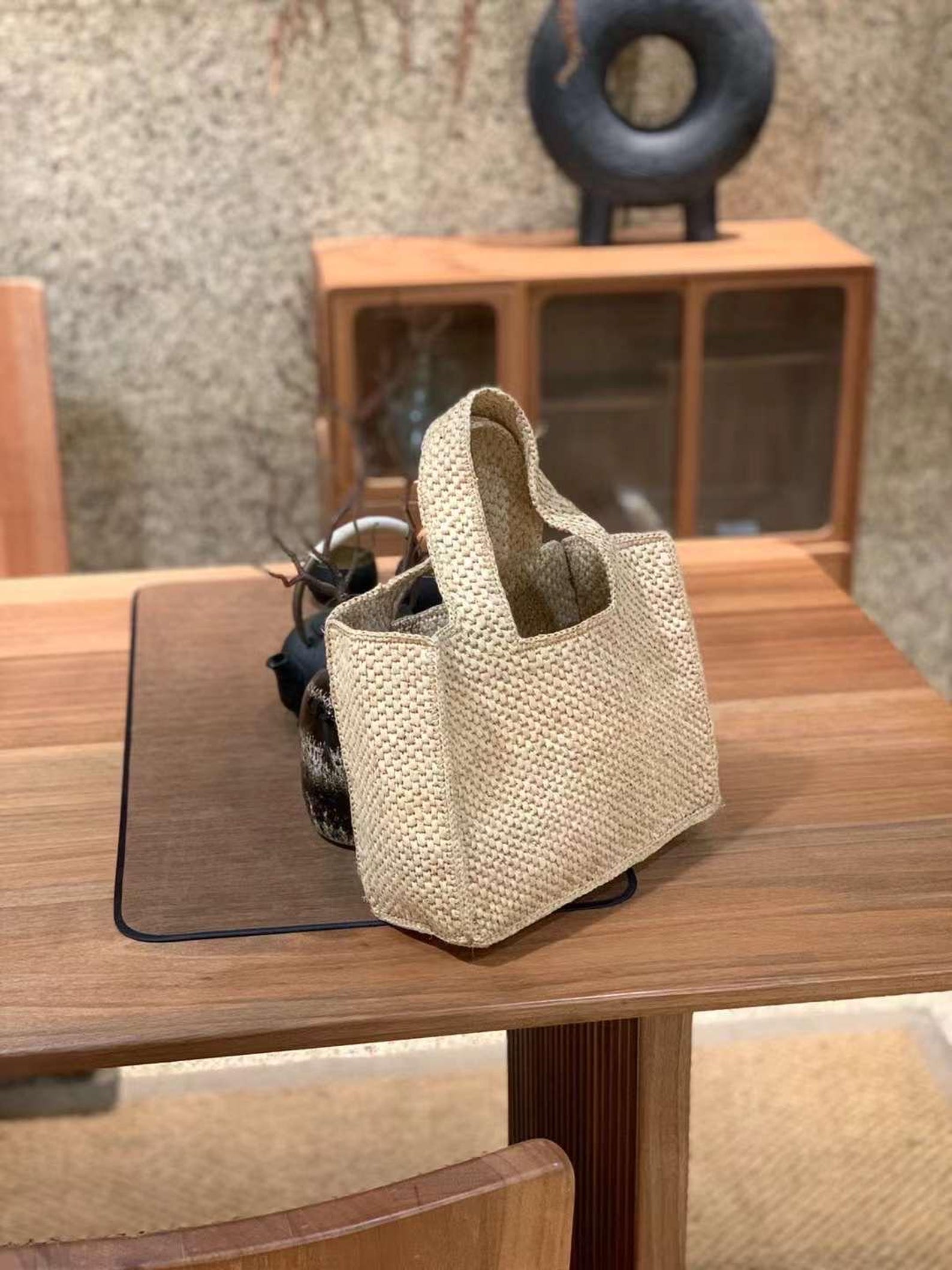 Mini Black Raffia Bag Madagascar - Chic Top Handle Bag for Women, Gift ...