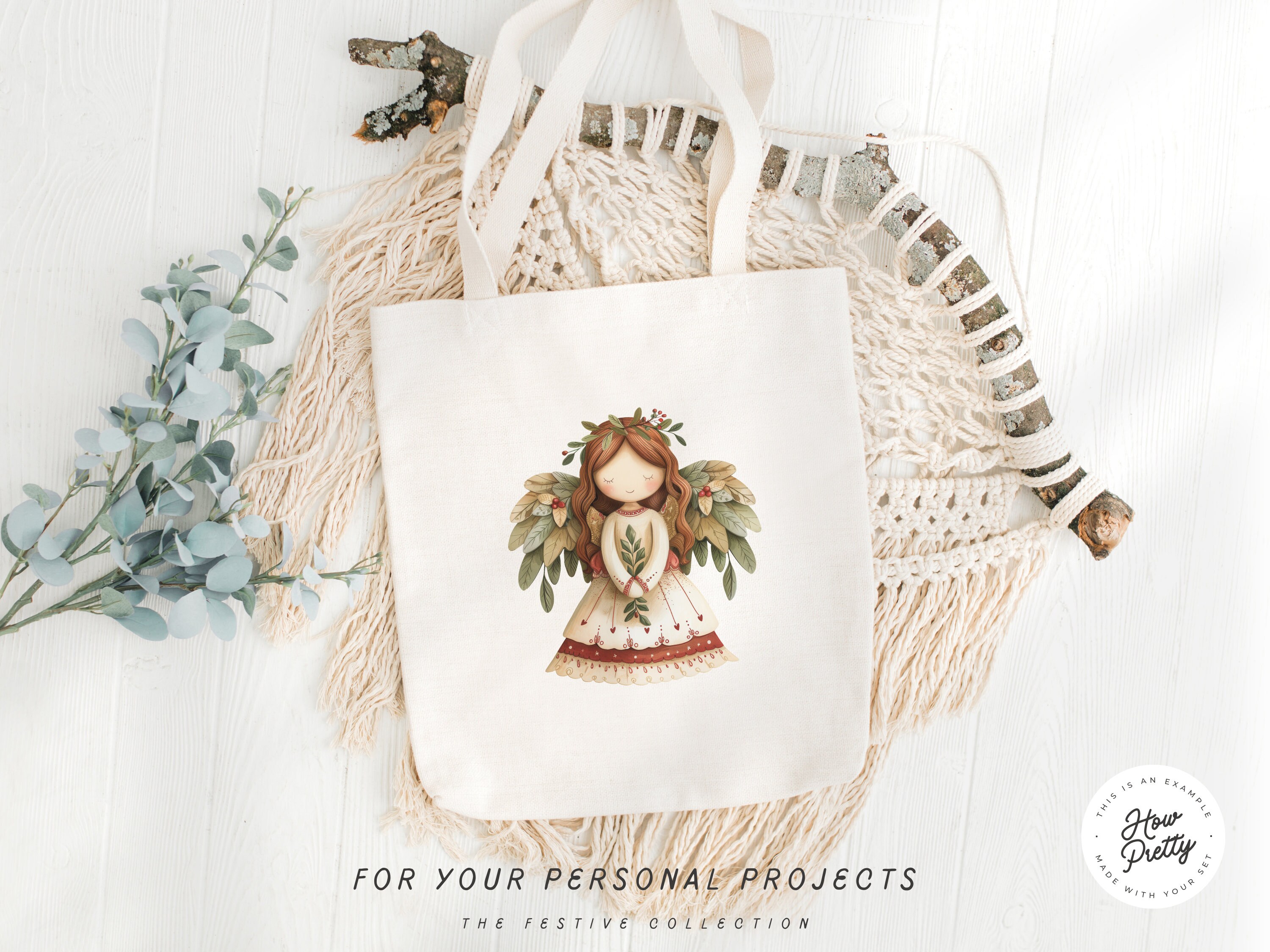 Folk Christmas Angel Clipart, Holiday Season Clip Art, Winter Whimsical ...