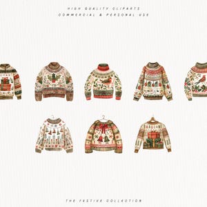 Christmas Sweater Clipart, Folk Patterns Clip Art, Xmas Watercolor PNG ...