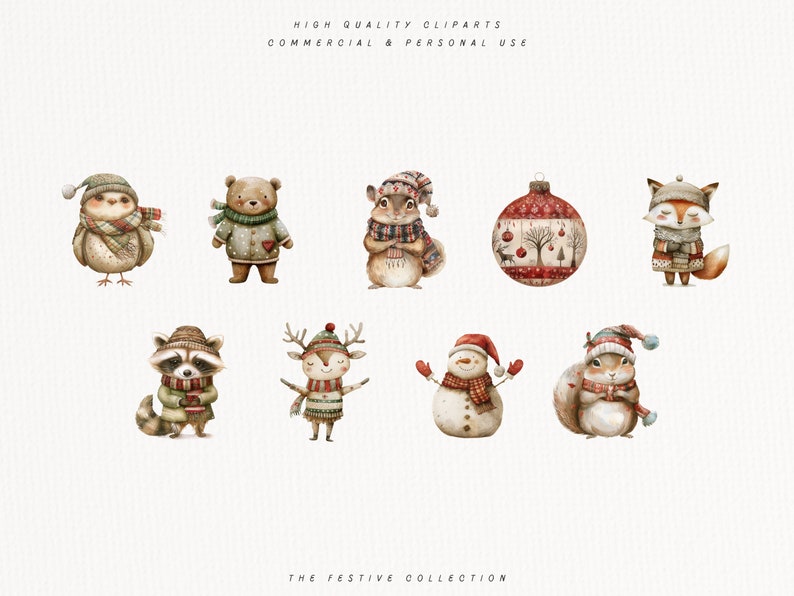 Winter Woodland Animals Clipart, Watercolor Whimsical Forest Clip Art ...