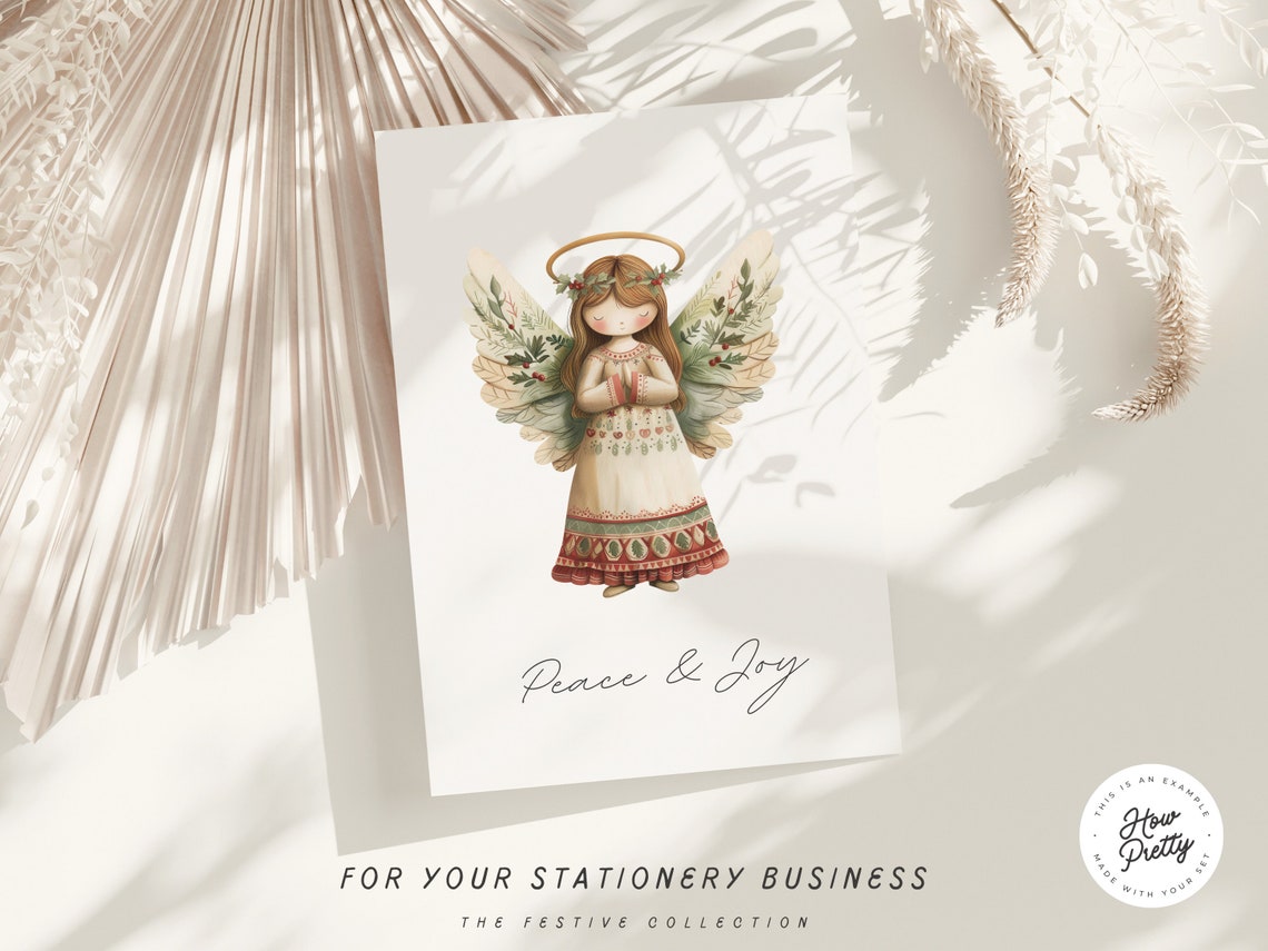 Folk Christmas Angel Clipart, Holiday Season Clip Art, Winter Whimsical ...