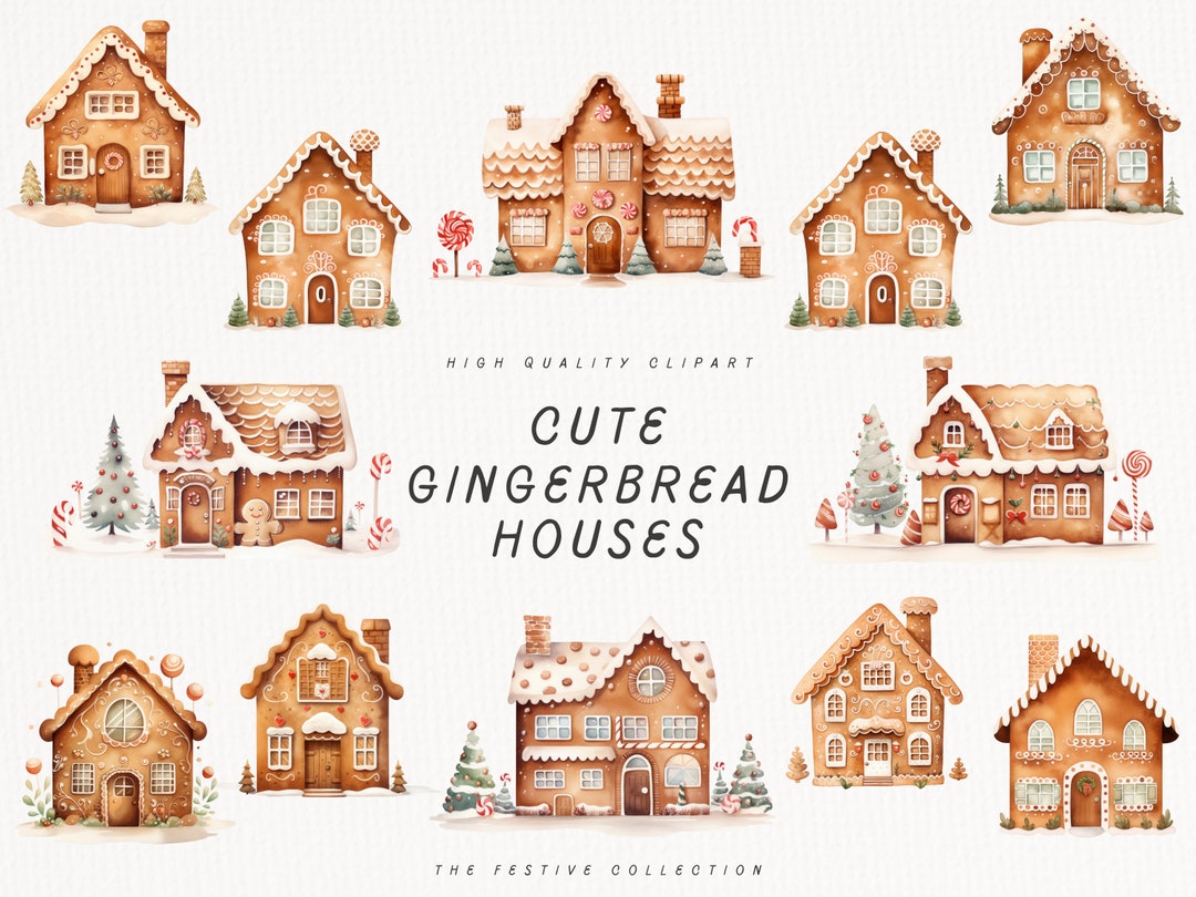 Cute Gingerbread House Clipart, Watercolor Winter Clip Art, Christmas ...