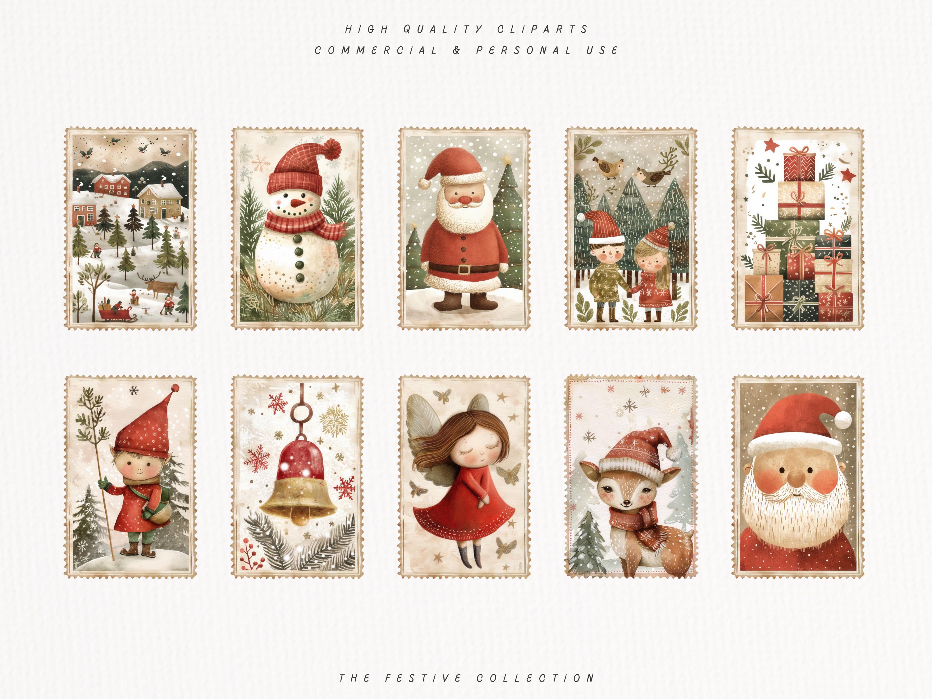 Christmas Stamps Clipart, Folk Clip Art, DIY Printable Stamps Holiday ...