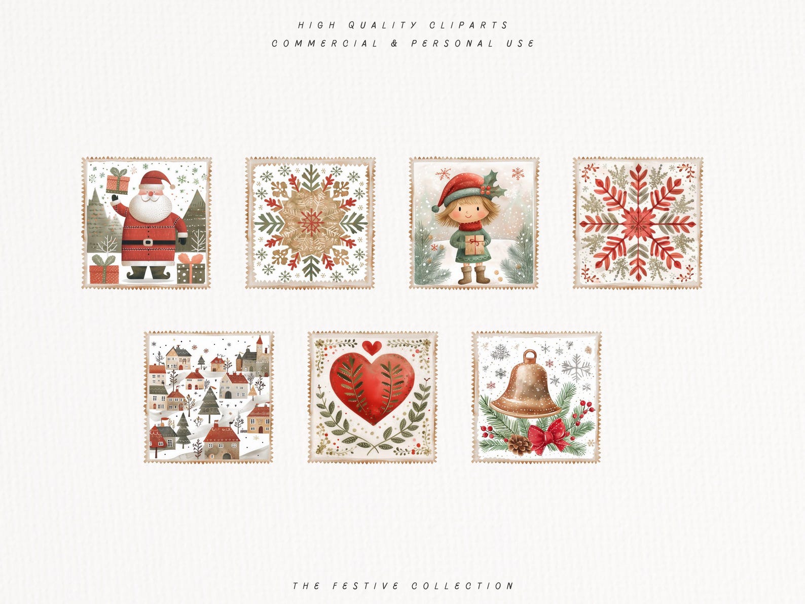 Christmas Stamps Clipart, Folk Clip Art, DIY Printable Stamps Holiday ...