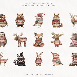Boho Woodland Animals Clipart Watercolor, Christmas, Winter Holiday ...