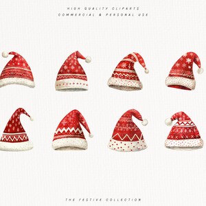 Folk Santa Hat Clipart, Watercolor Clip Art, Santa Claus Red Winter Hat ...