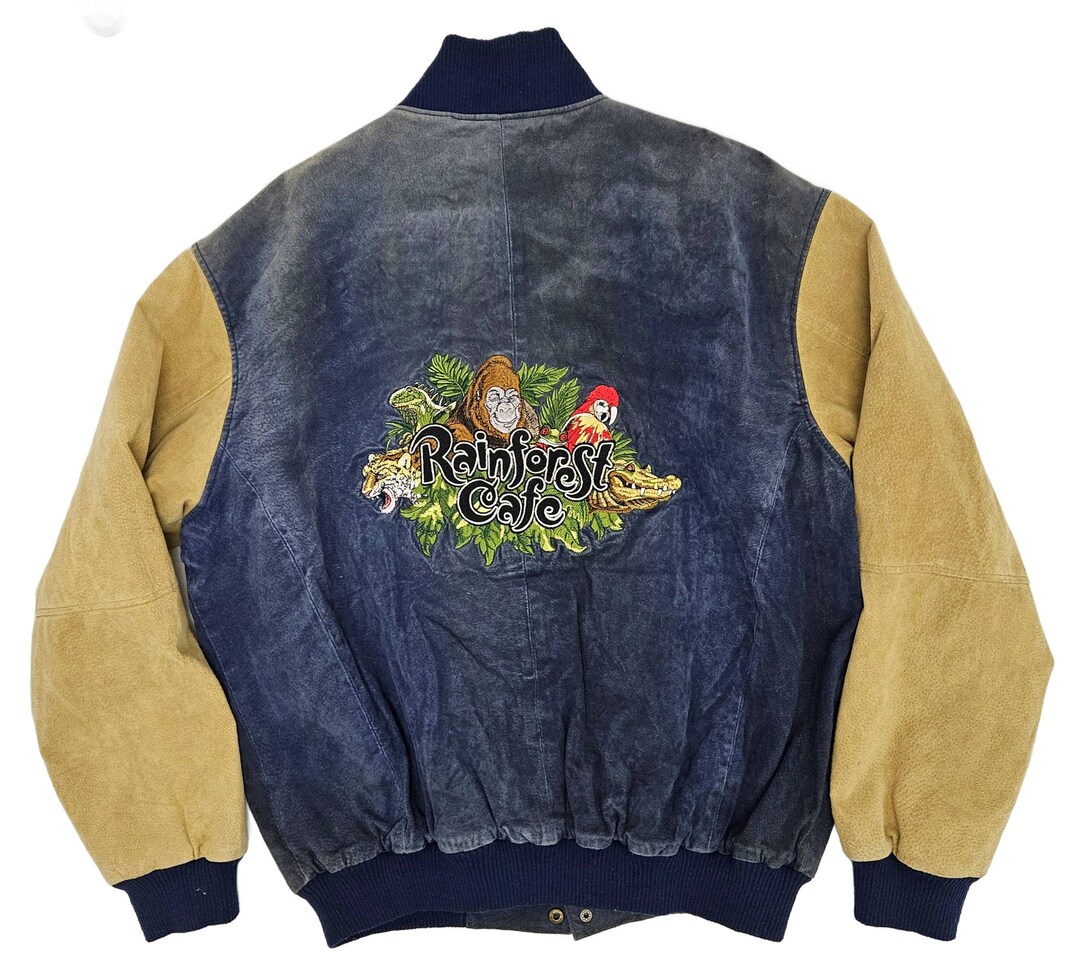 Men's Bomber Jacket Natural Leather Rainforest Cafe Vintage 40/L Size ...