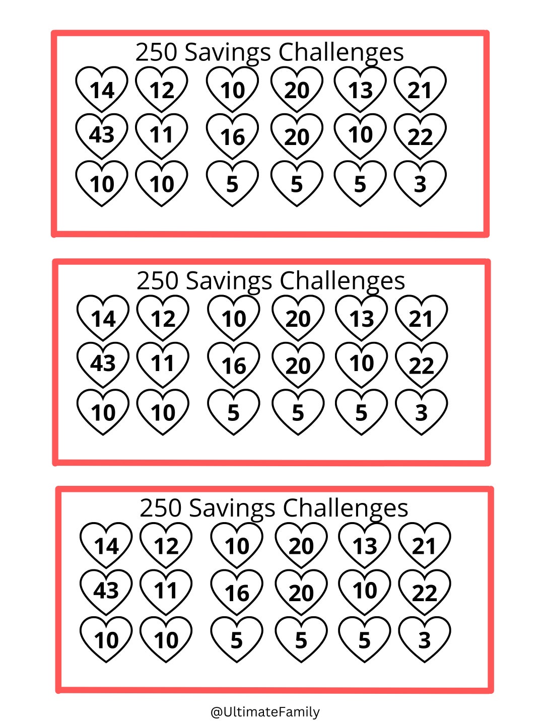 250 Saving Challenge - Etsy