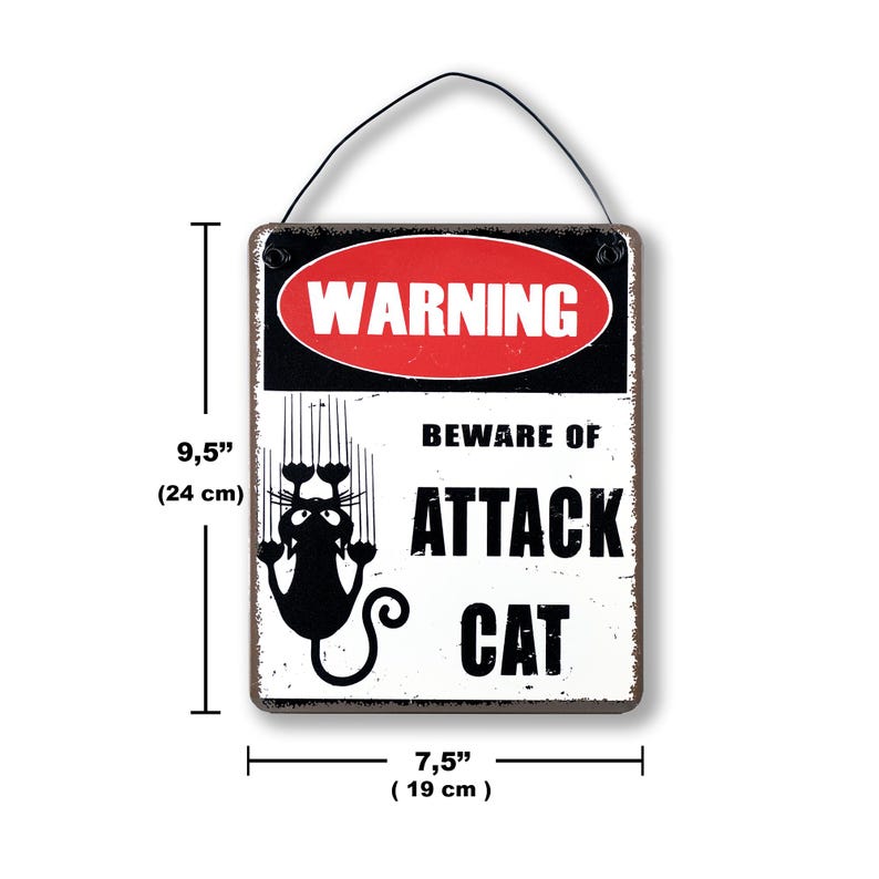 Funny Cat Attack Warning Sign, Quirky Cat Art, Cute Home Decor for Cat ...