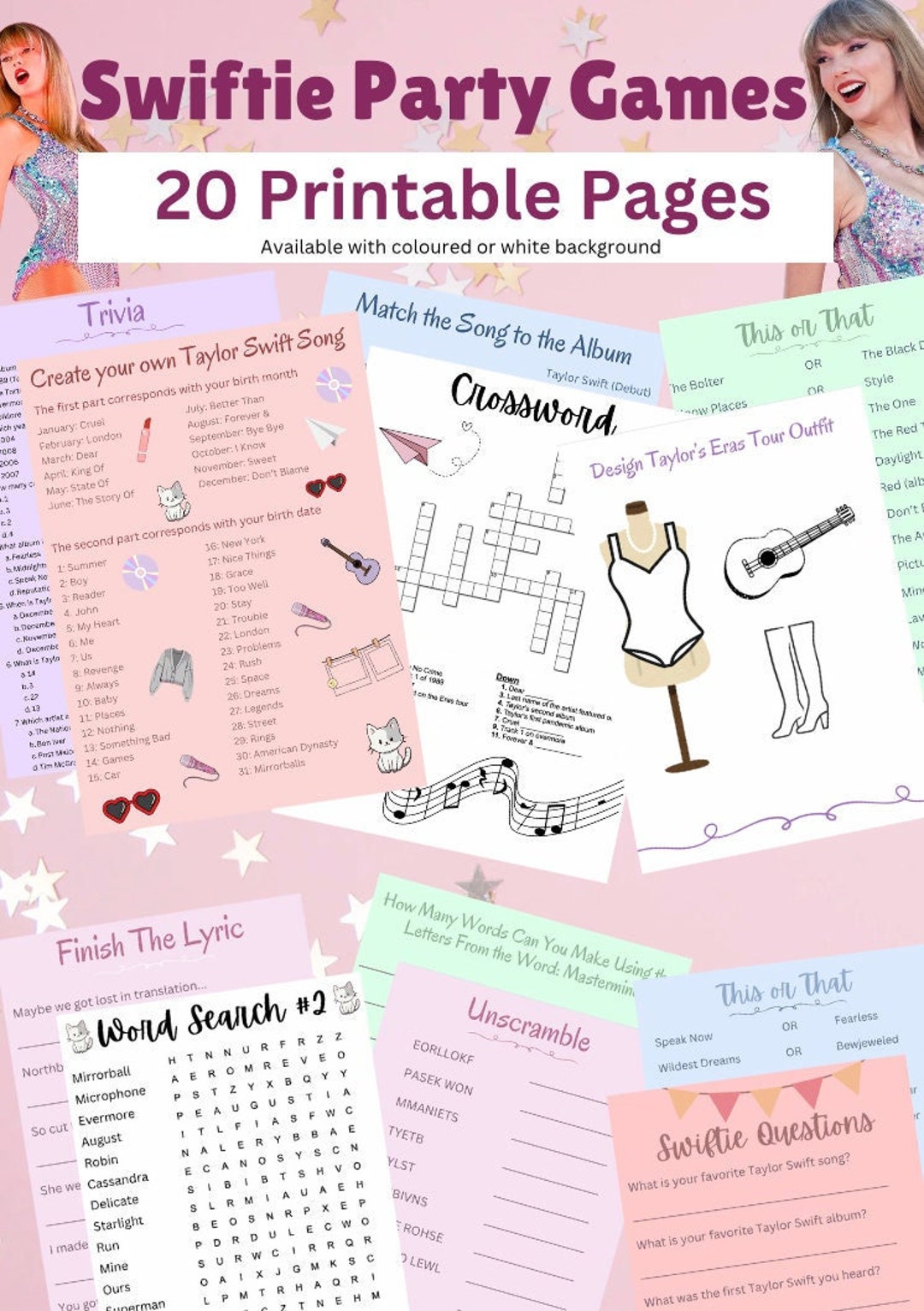 Swiftie Party Games, Taylor Swift Activity Book, Instant PDF Download ...