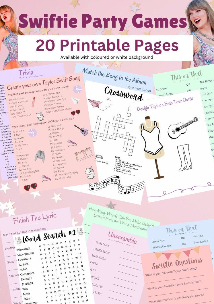 Swiftie Party Games, Taylor Swift Activity Book, Instant PDF Download ...