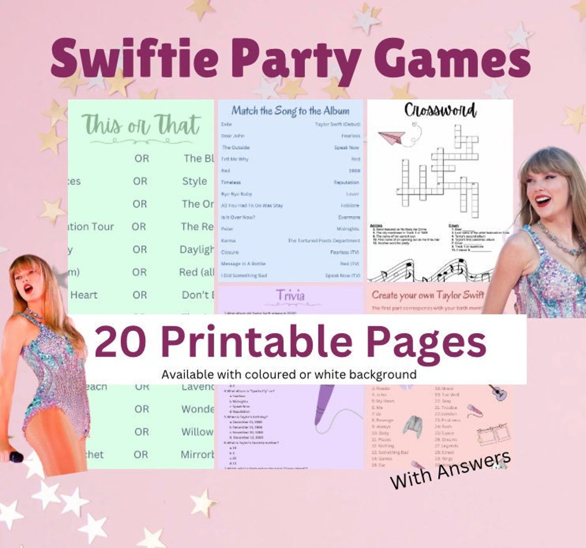 Swiftie Party Games, Taylor Swift Activity Book, Instant PDF Download ...