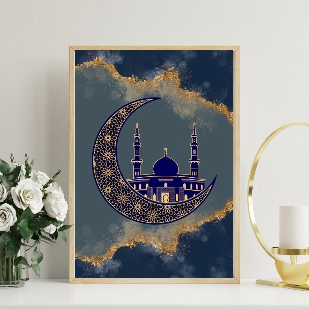 Ramadan Moon Digital Art, Crescent Moon Art Print, Islamic Wall Decor ...