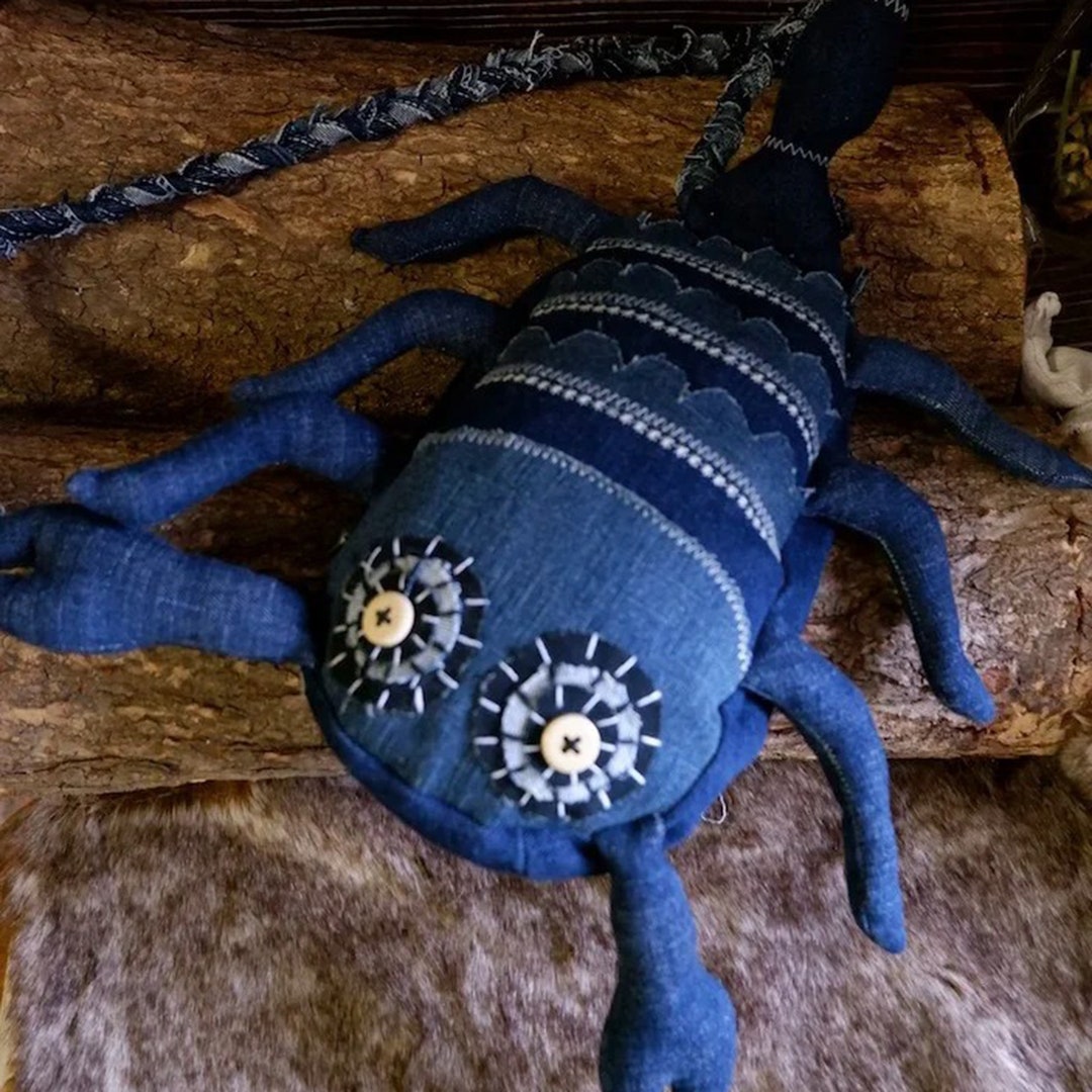 Scorpion Denim Bag, Vintage Dark Blue Denim Bag, Denim Patchwork Bag ...