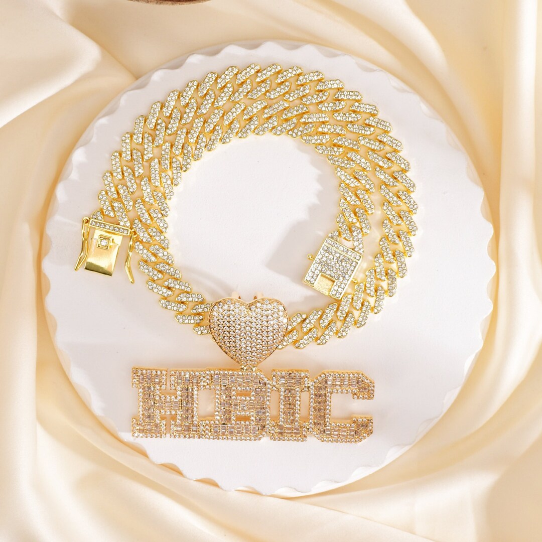 Custom Iced Out Letters Heart Pendant Necklace, Luxury Hen Party ...